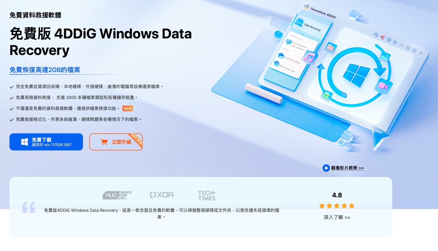 【免費】資料救援軟體——Tenorshare 4DDiG Windows Data Recovery 三步驟搞定電腦、記憶卡、隨身碟不見的資料 ...